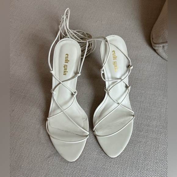 cult gaia | Shoes | Cult Gaia White Strappy Wrap Heels 375 | Poshmark